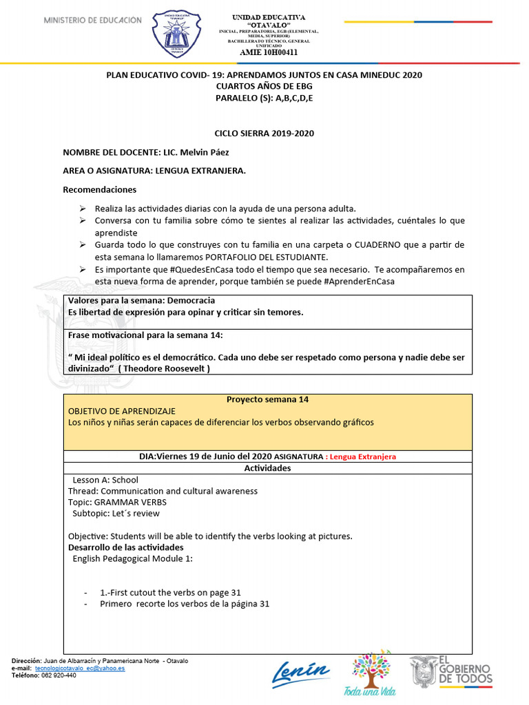 Semana 14 Inglés Cuartos - Melvin Páez | PDF