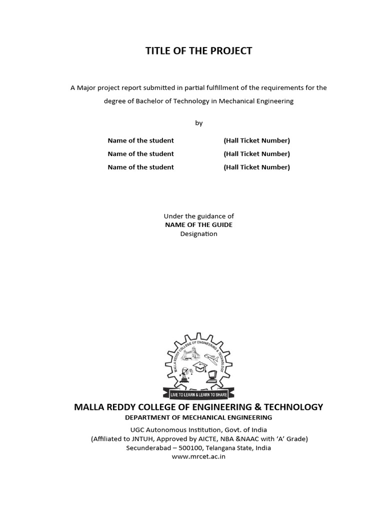 02 B.Tech Major Project Report Front Pages | PDF | Science ...