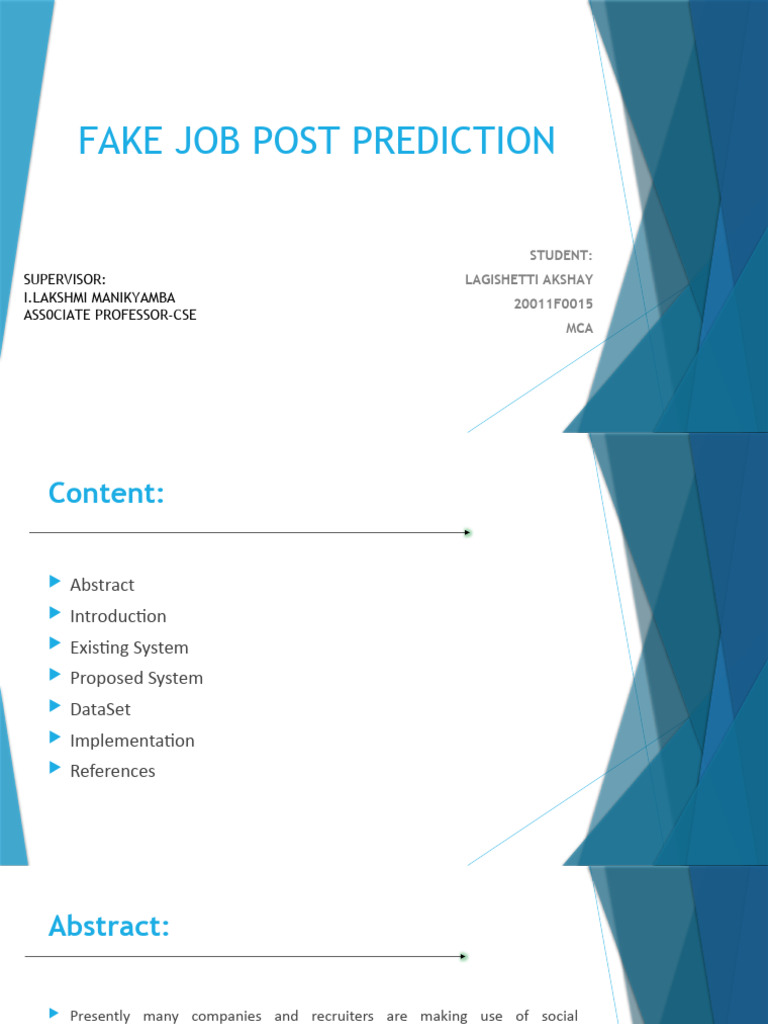Fake Job Post Prediction: Supervisor: I.Lakshmi Manikyamba Ass0Ciate ...