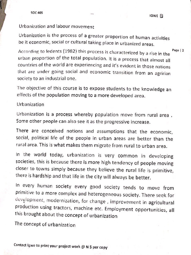 Soc 405 Urbanization Pdf