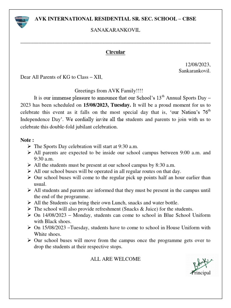 Sports Day Circular Avk | PDF