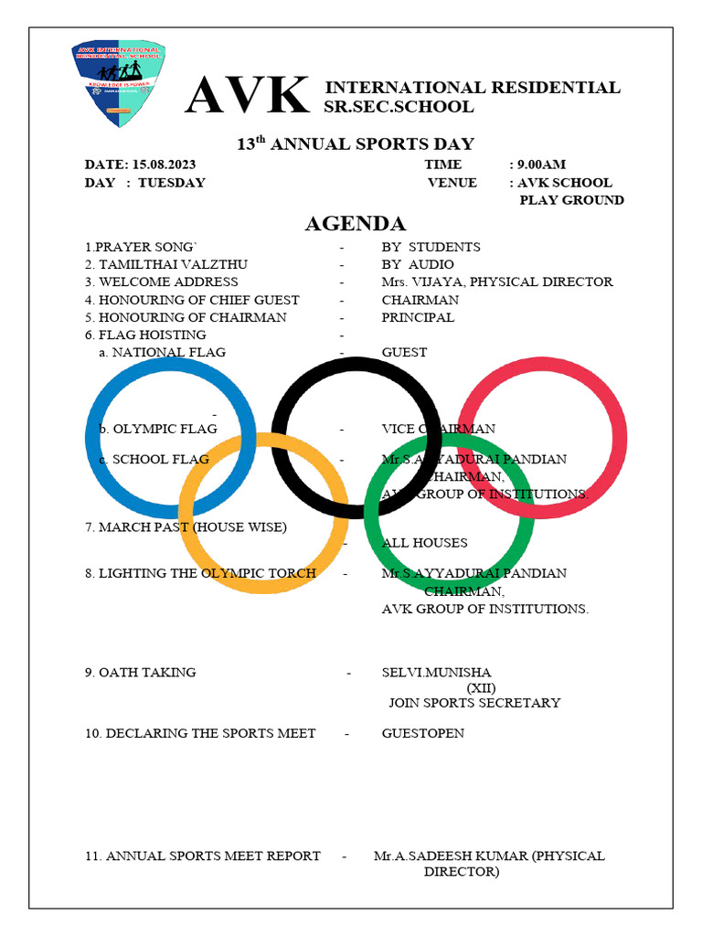 13th Annual Sports Day Agenda | PDF