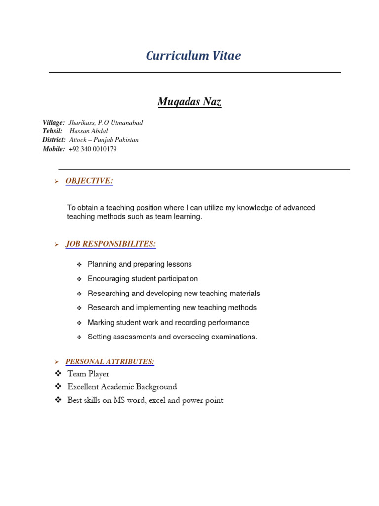 Curriculum Vitae: Muqadas Naz | PDF
