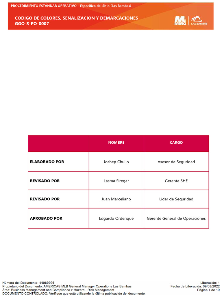 GGO-S-PO-0007 Código de Colores_ Señalización y Demarcación - 44989926 ...