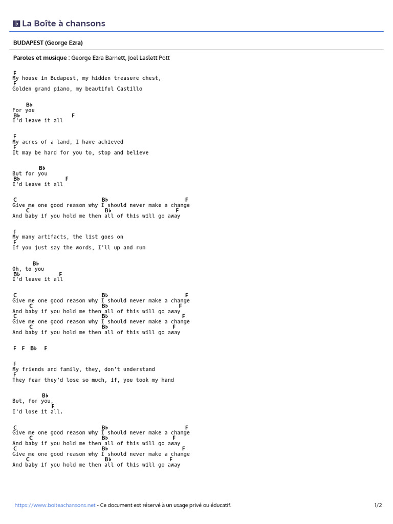 Budapest Lyrics and Chords | PDF