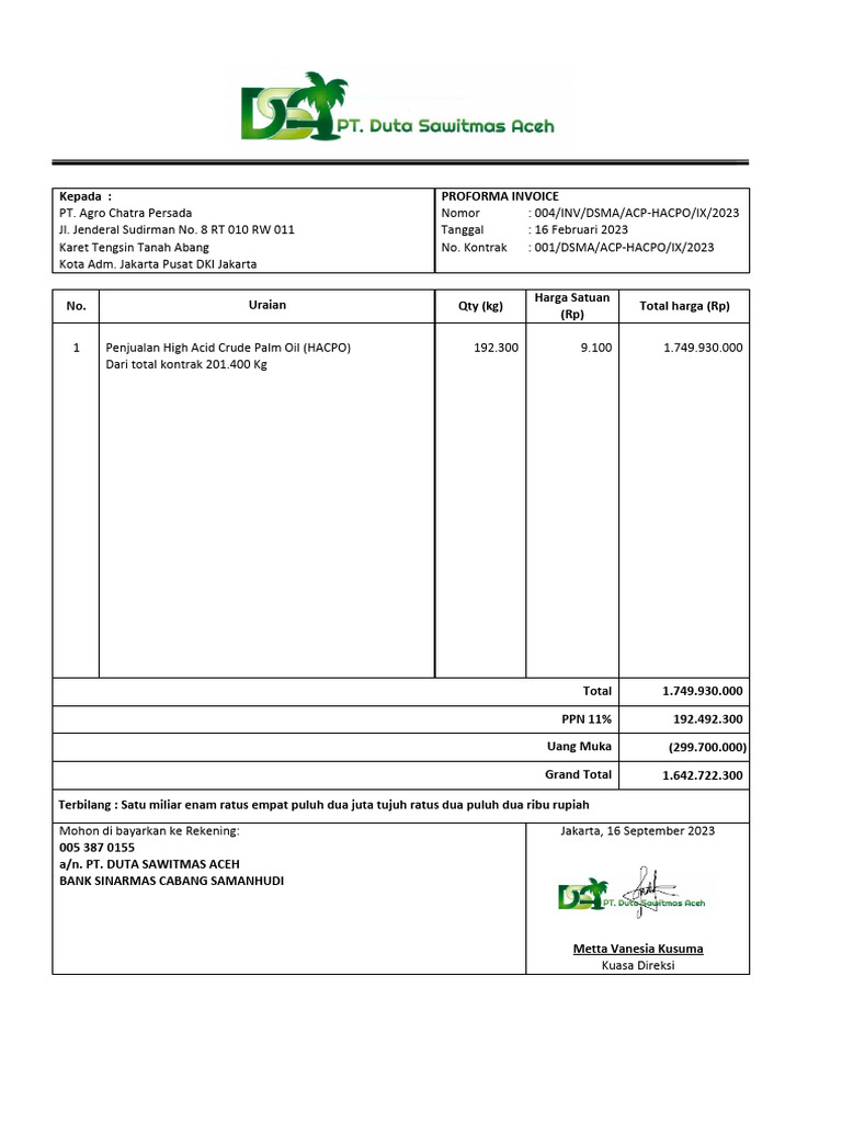 Invoice HACPO No. 004 - Kontrak 001 - ACP | PDF