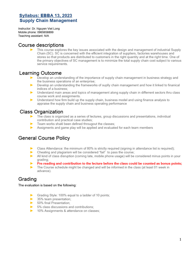Supply Chain Management Syllabus 2023 | PDF | Supply Chain | Supply ...