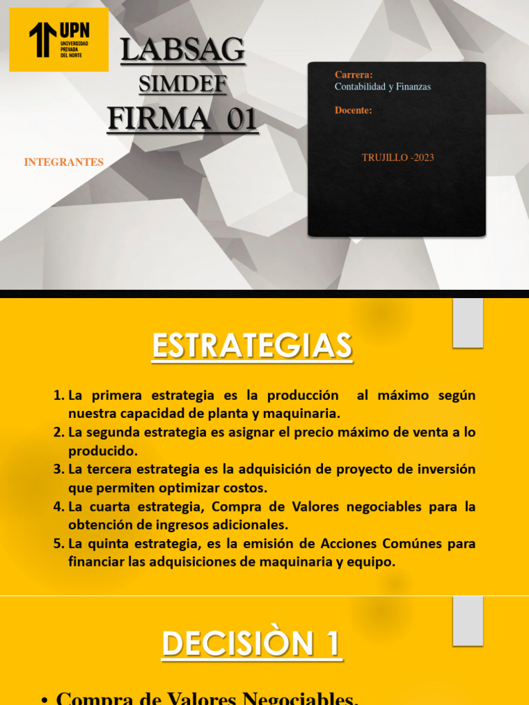 Labsag PPT Decisiones Simdef Labsag | PDF | Precios | Inversiones