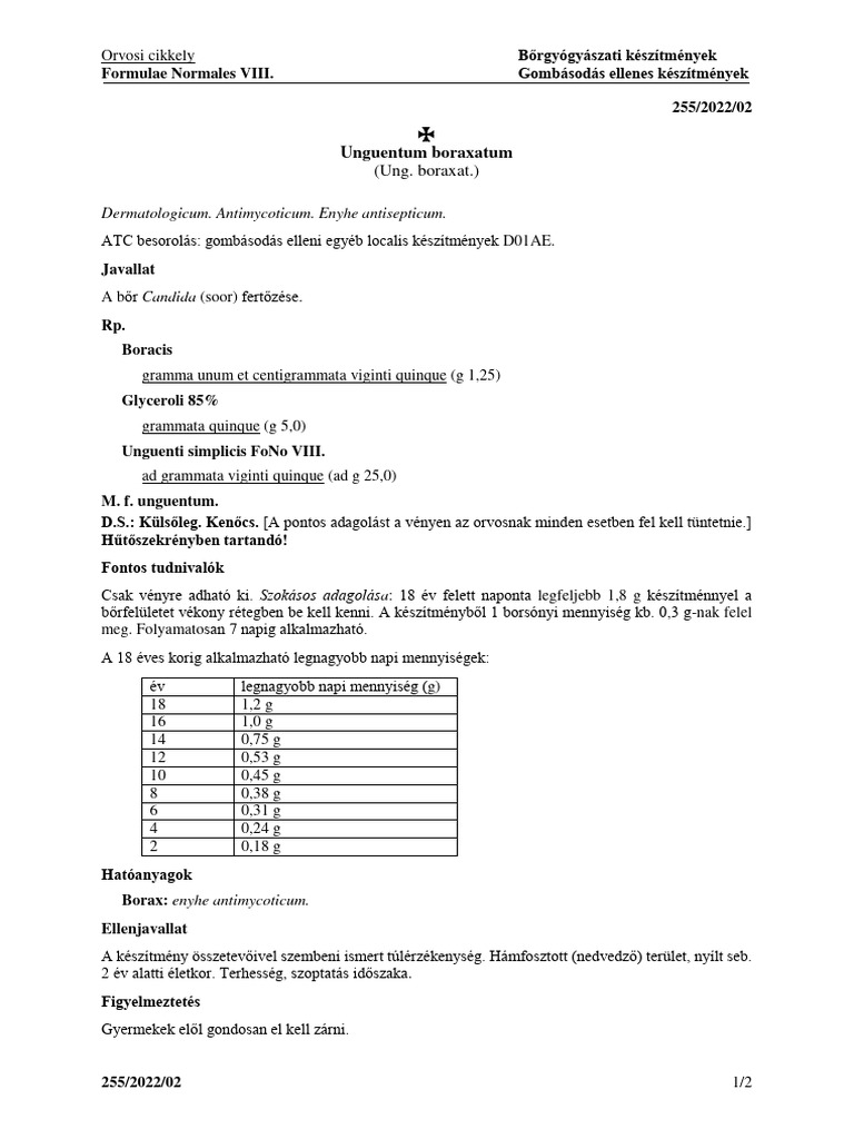 Unguentum Boraxatum FoNoVIII 02 Orvosi Cikkely | PDF