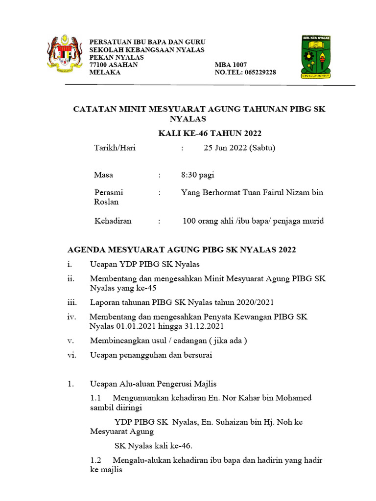 Catatan Minit Mesyuarat Agung 46 Edited | PDF