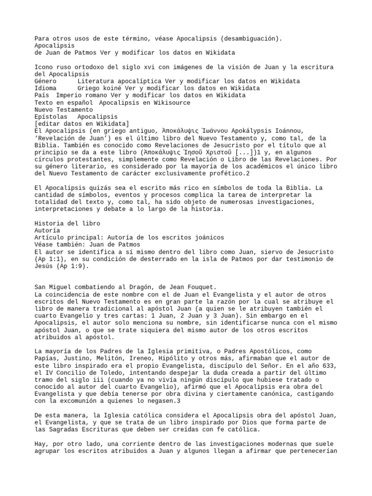 Apocalipsis | PDF | Libro de revelación | Juan el apóstol