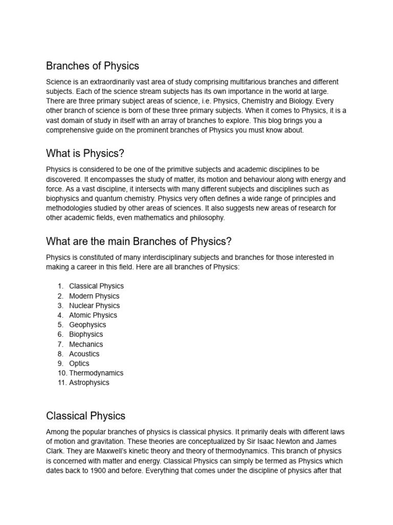 Branches of Physics | PDF | Physics | Mechanics