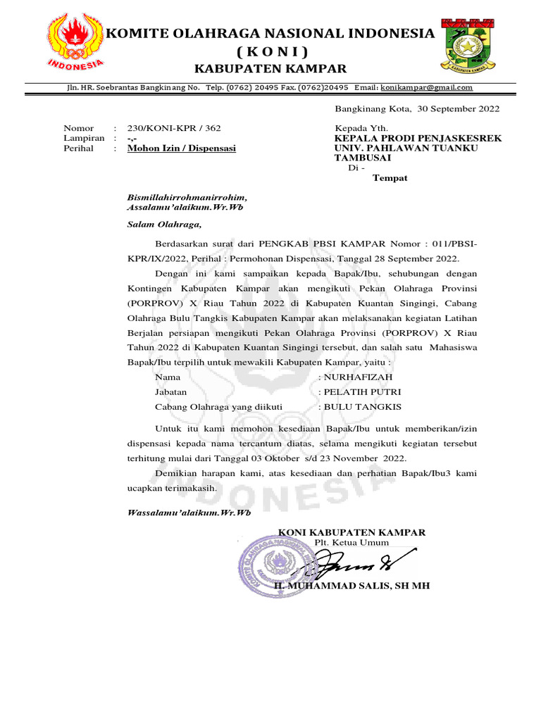 Contoh Dispensasi | PDF