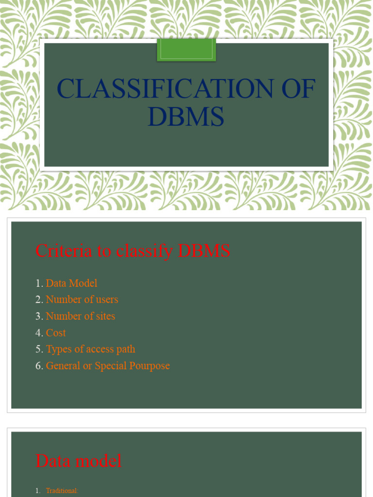 Classification of Dbms Class Presentation | PDF