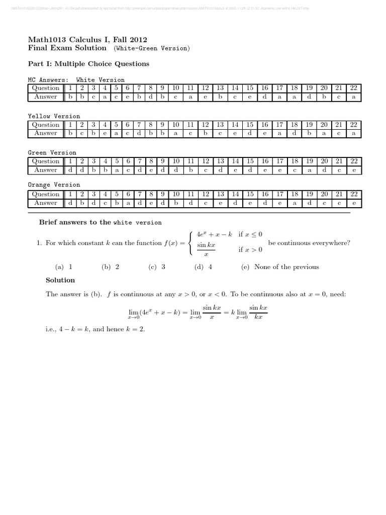 (Math1013) (2012) | PDF | Asymptote | Square Root