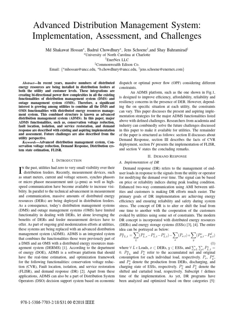 Advanced Distribution Management System: Implementation, Assessment ...