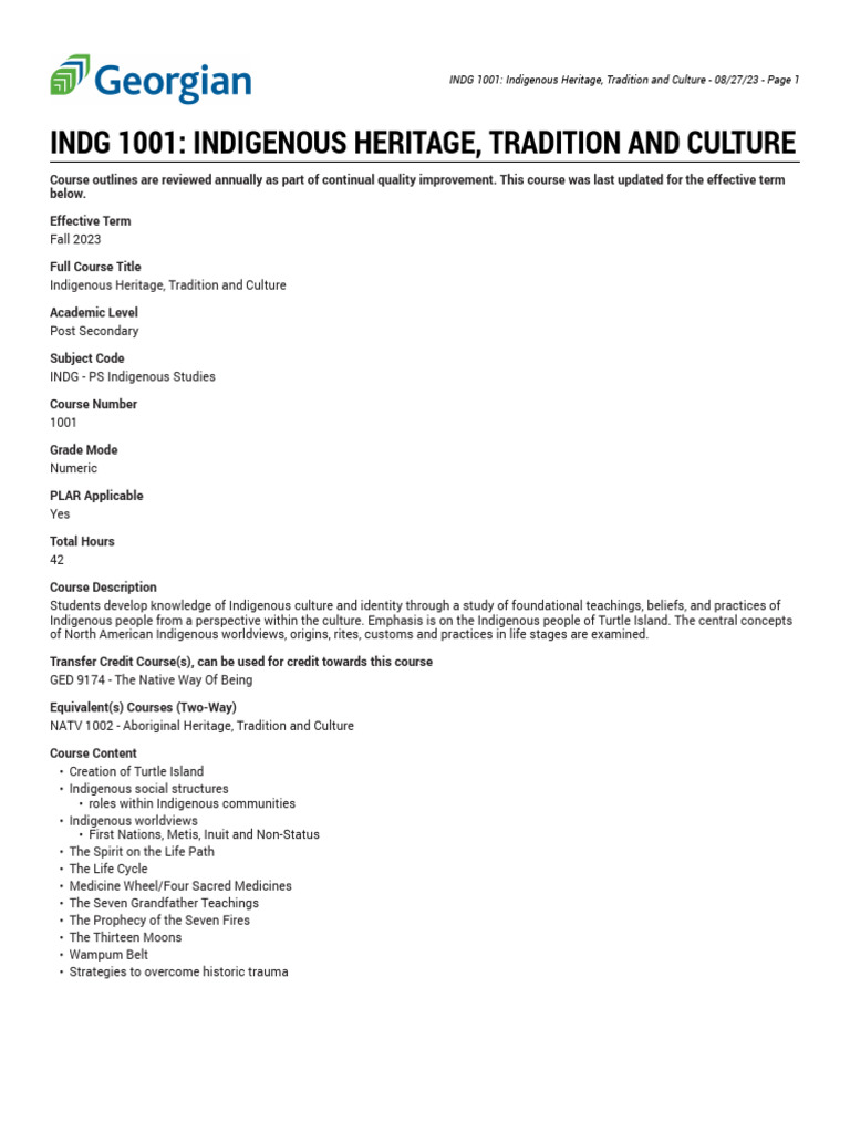 Fall INDG 1001 - Indigenous Heritage, Tradition and Culture | PDF ...