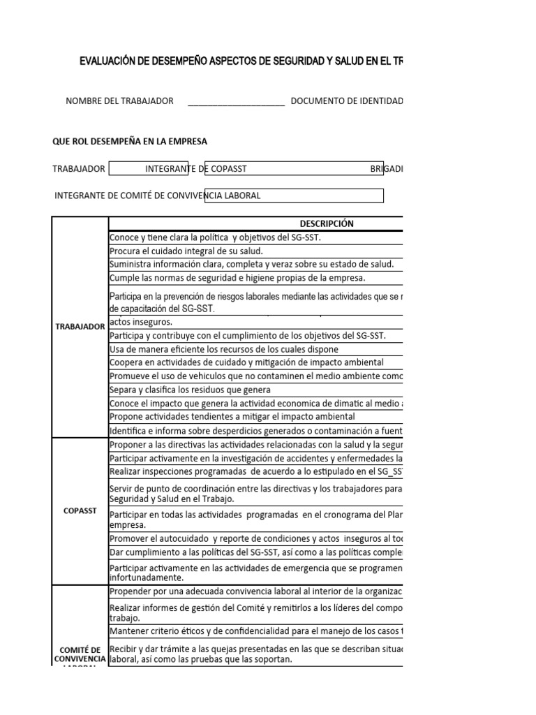 Formato Evaluacion de Desempeño SG-SST | PDF | Business