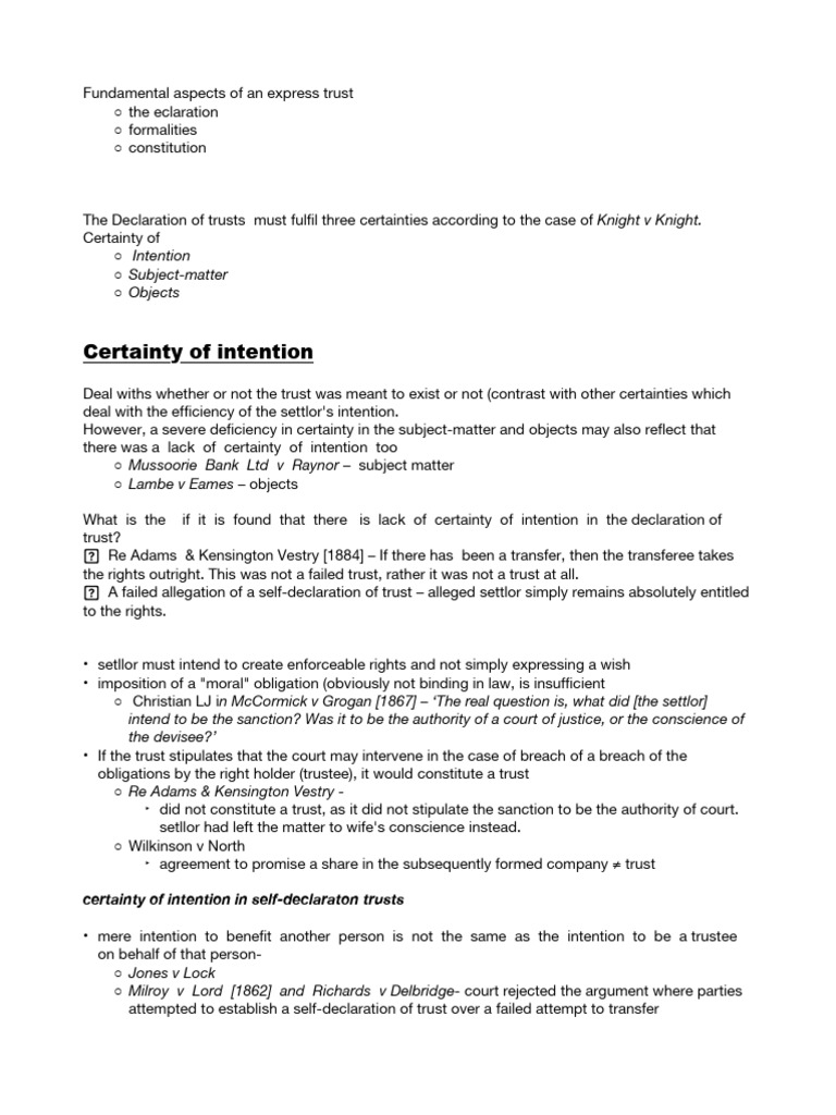 Certainties in Express Trusts | PDF