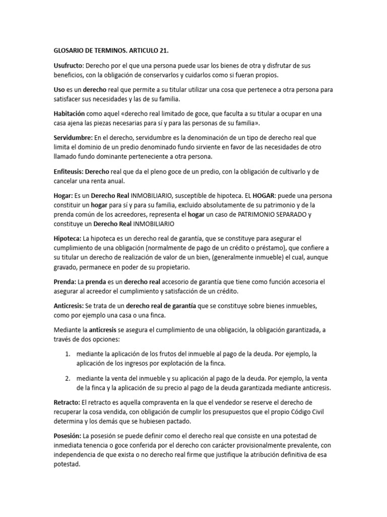 Glosario de Terminos Igp Art 21 | PDF | Derecho civil (sistema legal) | Derecho privado