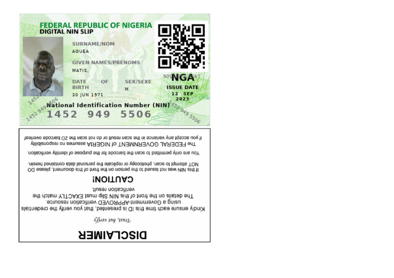 Nin Card AGUEA MATIS Xpressverify 1694544588 | PDF