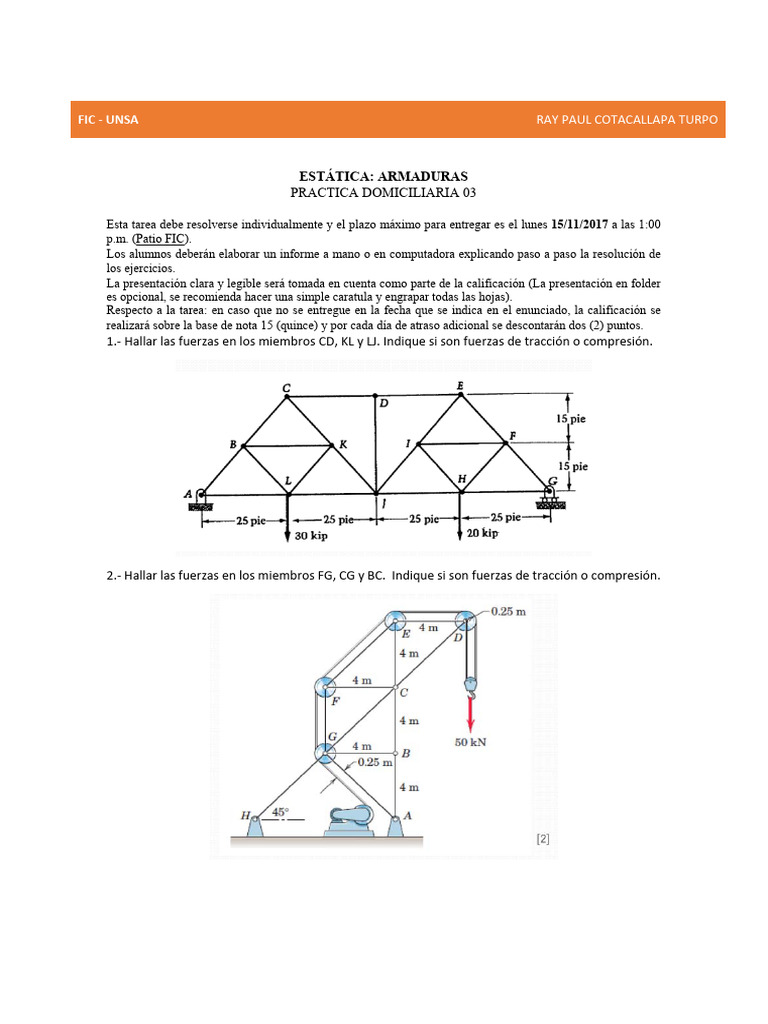 Estática: Práctica de Armaduras | PDF | Métodos y materiales de enseñanza | Ciencia y matemáticas