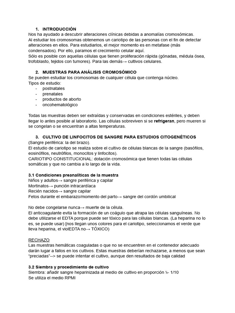 Análisis Citogenético: Protocolo y Técnicas | PDF | Cromosoma ...