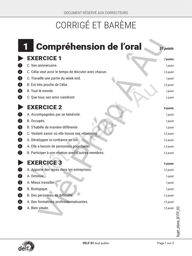 DELF B1 Corrigé Et Barème | PDF