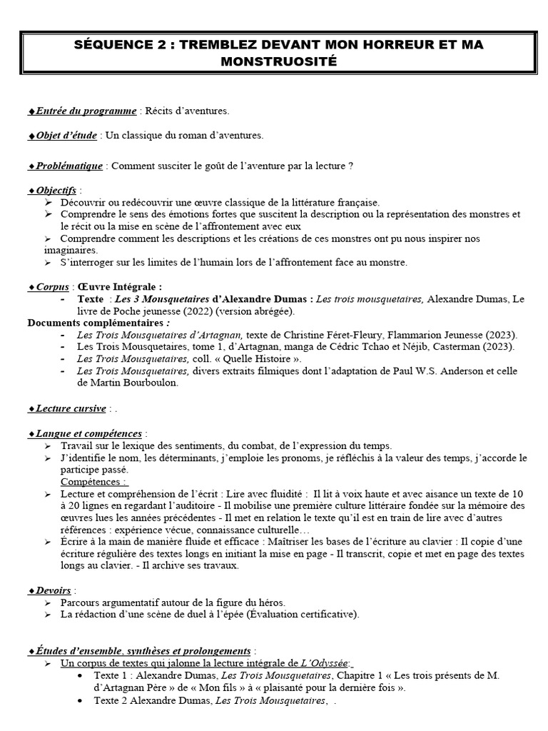 Plan de Séquence 2 6e Prof - 3MOUS | PDF