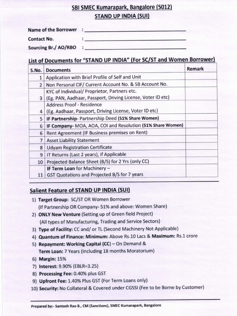 Stand Up India - Checklist and Application | PDF