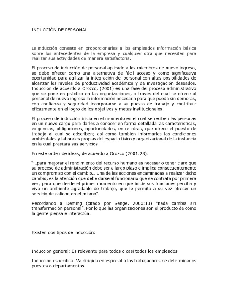 Inducción de Personal | PDF