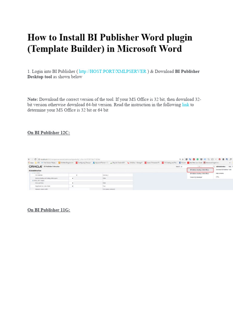 How To Install BI Publisher Word Plugin | PDF