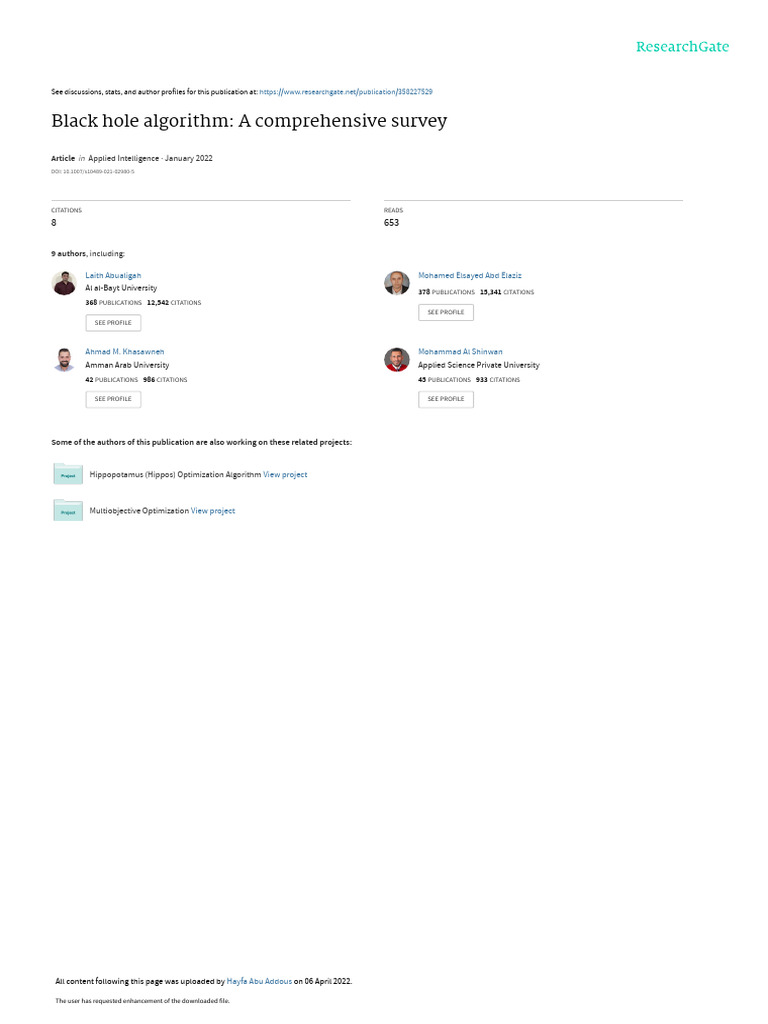 Black Hole Algorithm A Comprehensive Survey | PDF | Mathematical ...