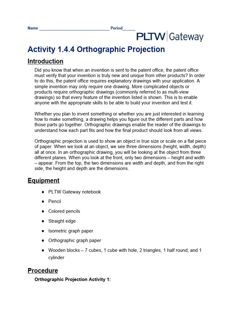 Lab 1.4.4 Orthographic Projection | PDF | Drawing | Shape