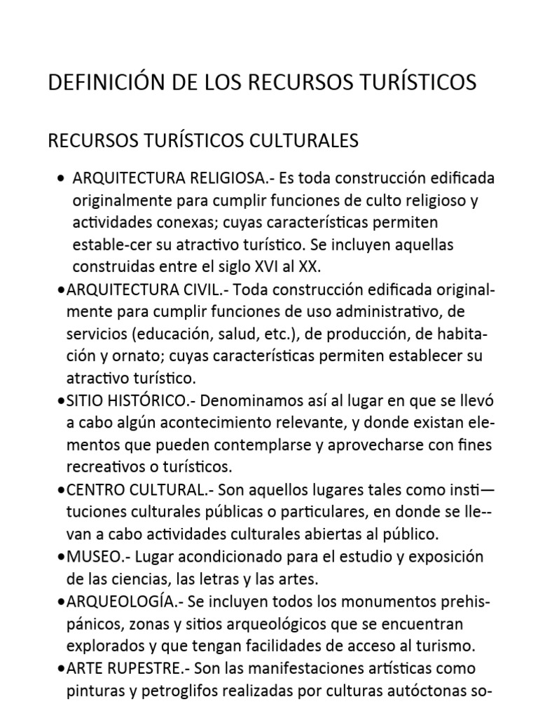 Definición de Los Recursos Turísticos | PDF | Agua | Buceo bajo el agua
