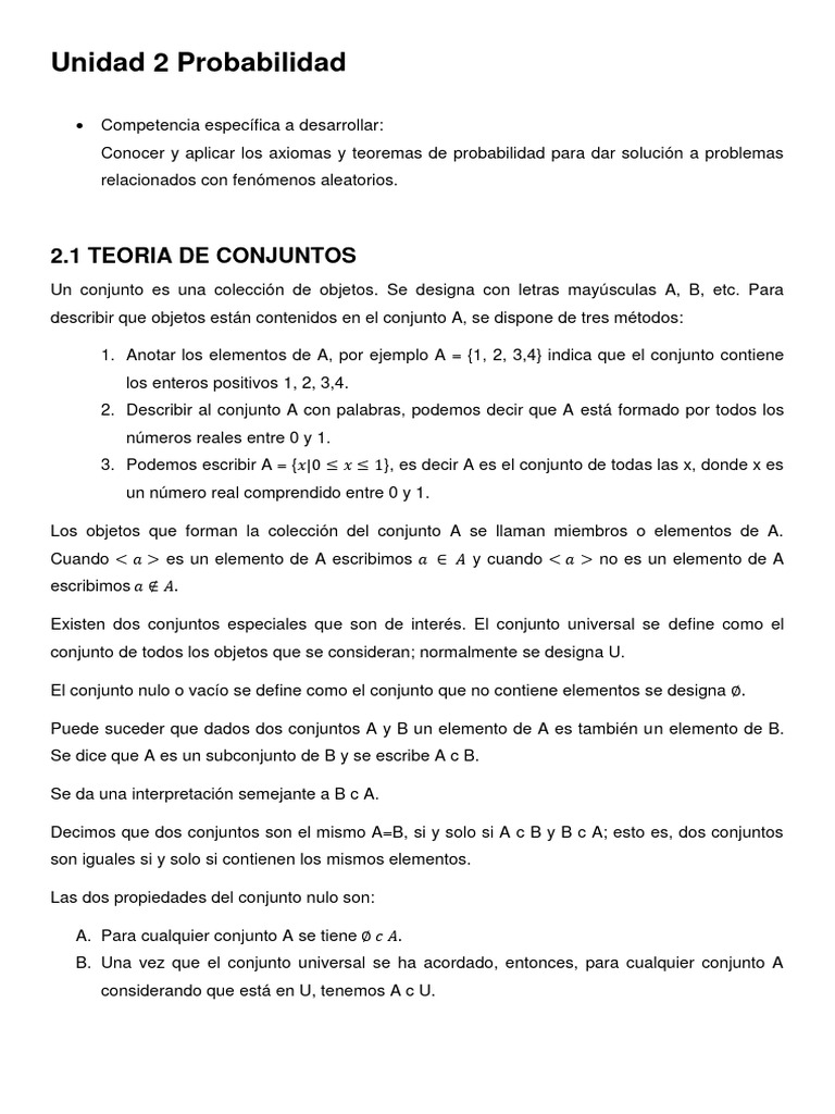 Unidad 2 Probabilidad | PDF | Conjunto (Matemáticas) | Probabilidad