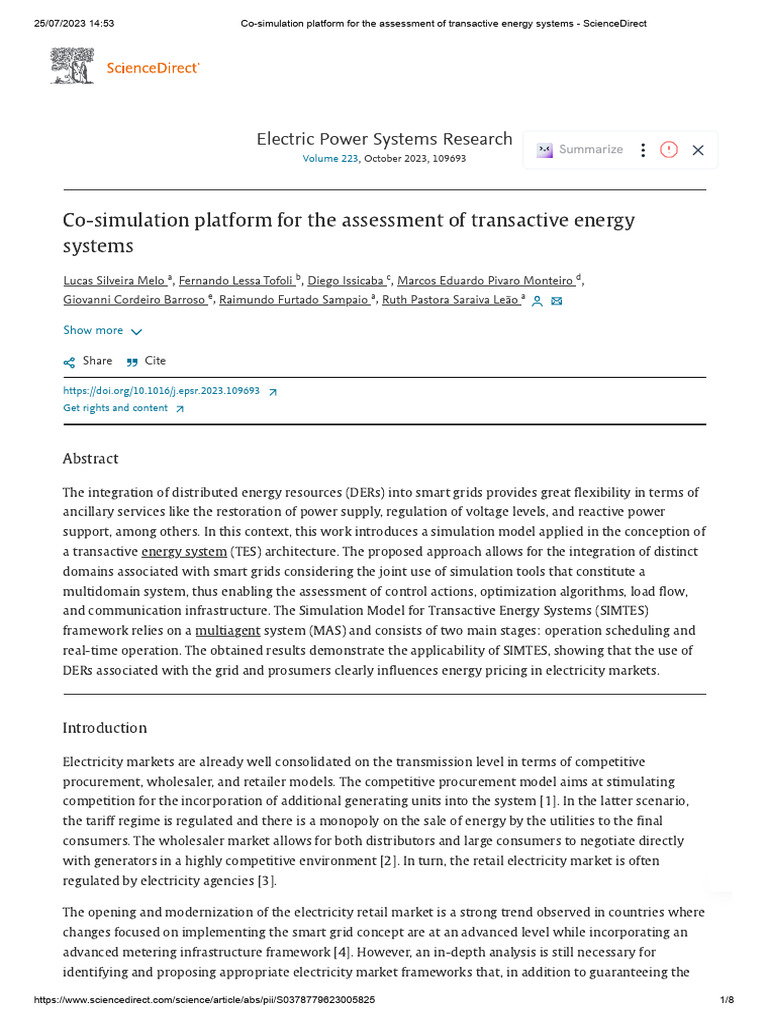 Co-Simulation Platform For The Assessment of Transactive Energy Systems - ScienceDirect | PDF ...