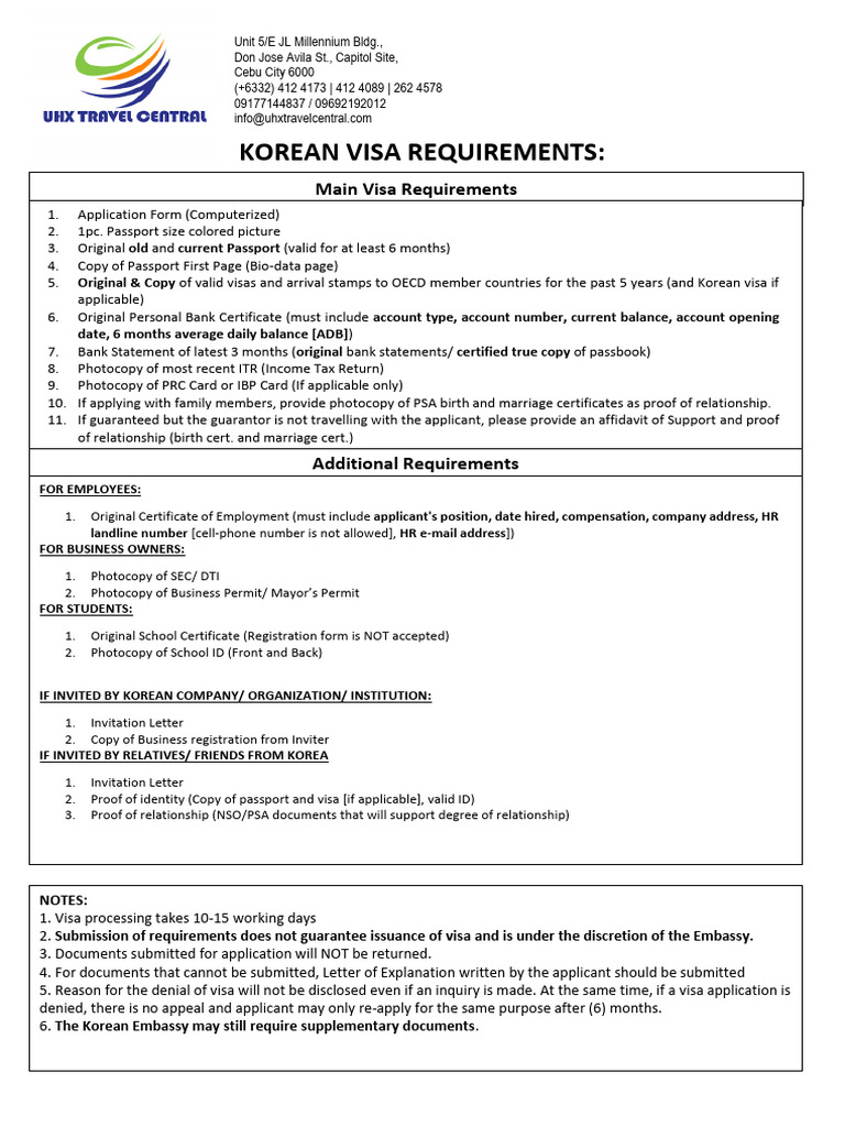 UHX Travel Central - Updated Korean - Visa - Checklist | PDF