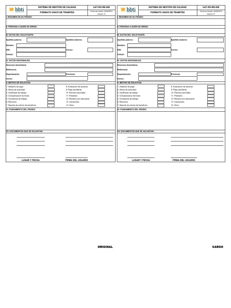 Uat-Rh-Re-009 Formato Unico de Tramites | PDF Uat-Rh-Re-009 Formato Unico de Tramites | PDF