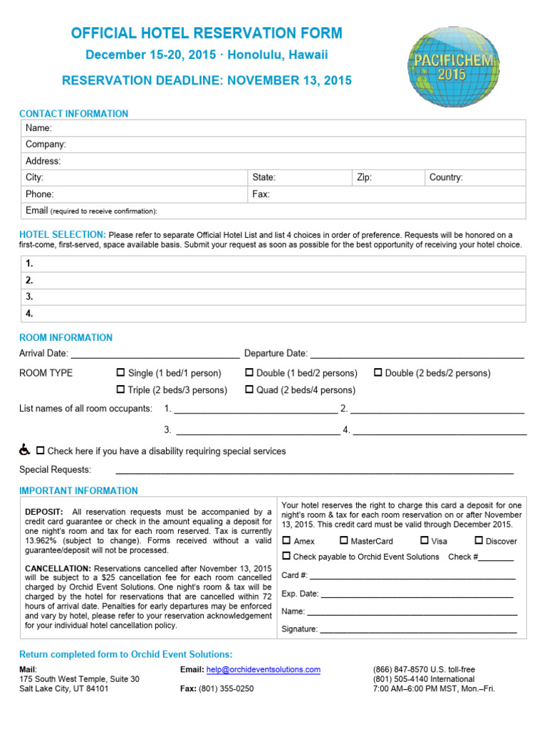 Official Hotel Reservation Form | PDF | Credit Card | Service Industries