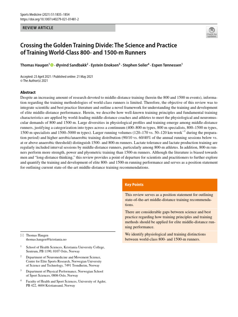 Crossing The Golden Training Divide: The Science and Practice of Training World Class 800 and ...