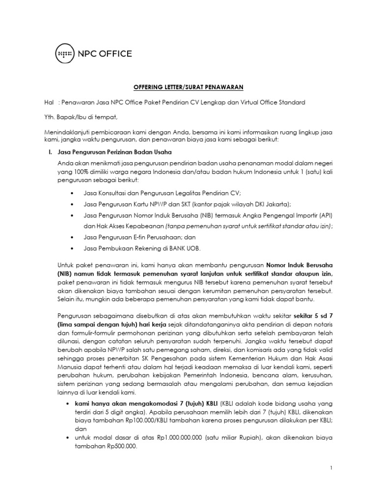 Ol Paket CV & Vo - Jakarta (Uob) | PDF