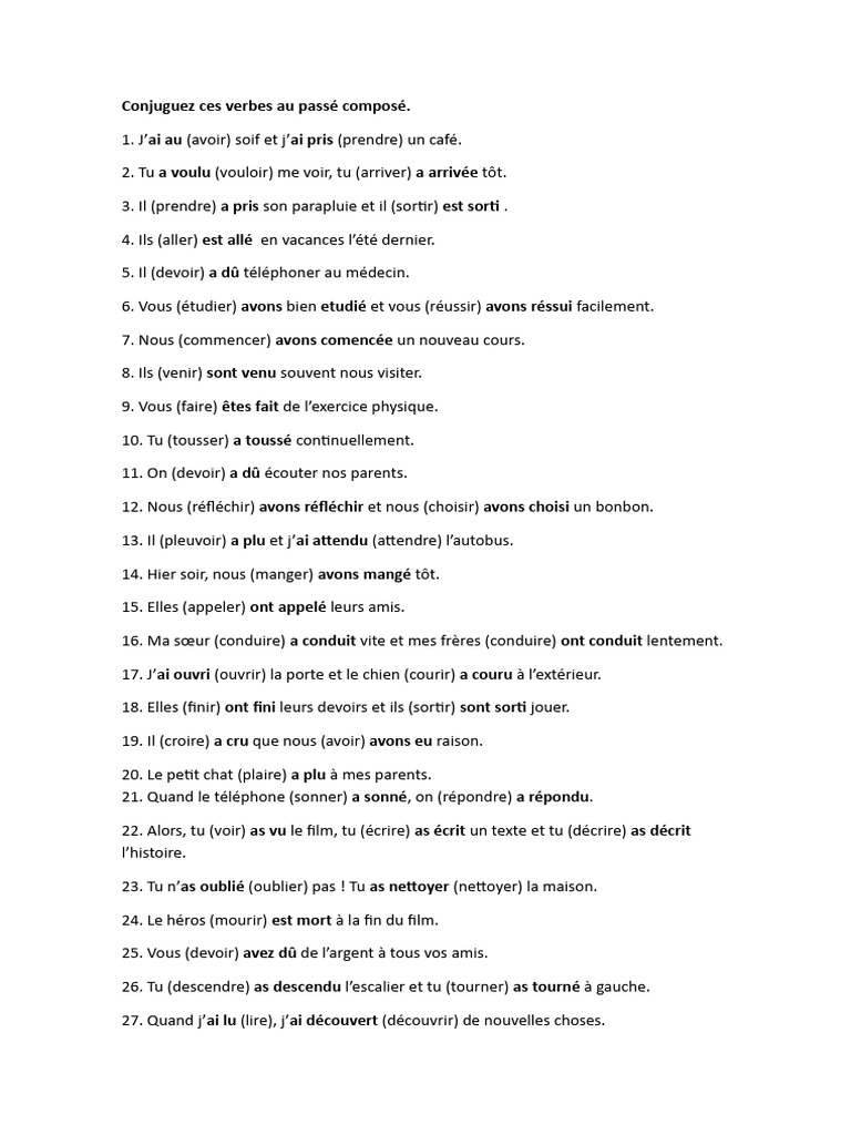 Conjugaison des verbes au passé composé | PDF | Échecs | Théorie (échecs)