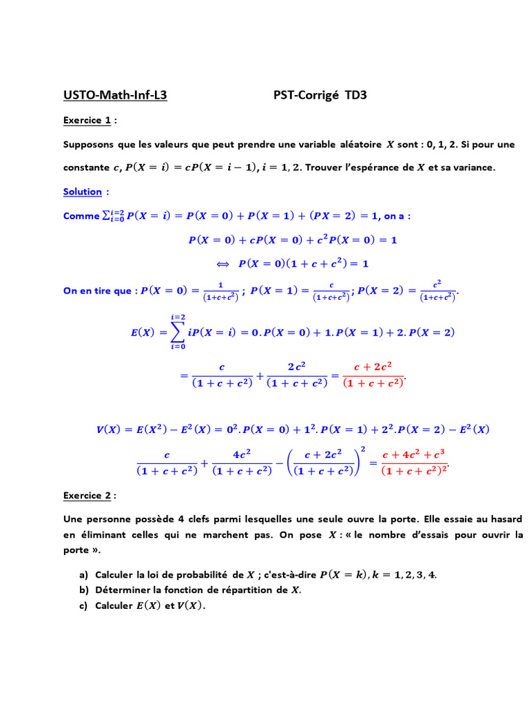 Exercices corrigés de probabilité L3 | PDF | Loi de probabilité ...