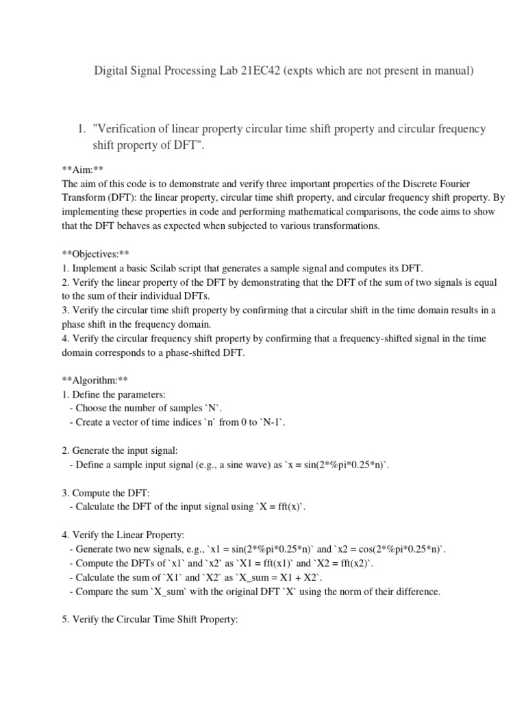 Dsp Lab Expts Pdf Discrete Fourier Transform Fast Fourier Transform 