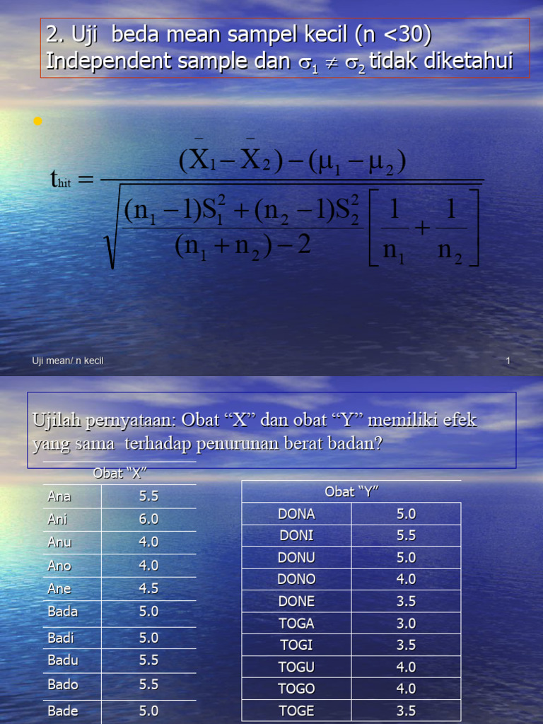Uji Beda Mean Sampel Kecil | PDF