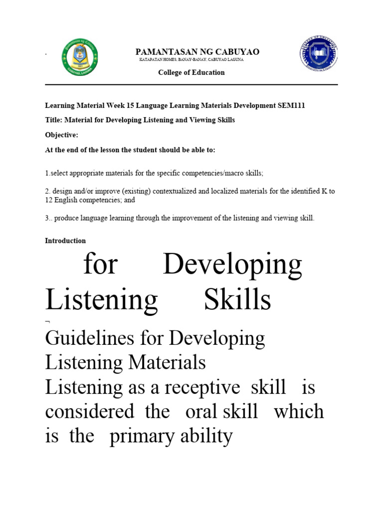 SEM 111 Week 15 Language Learning Material Development (20230503074447) | PDF | Learning ...