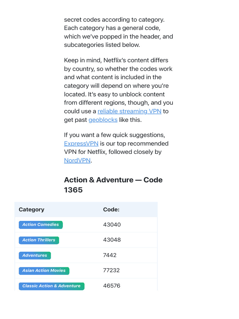 Netflix Secret Codes by Category 2023 | PDF