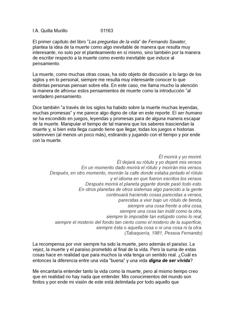 Reporte 1er Capitulo Las Preguntas de La Vida | PDF | Muerte