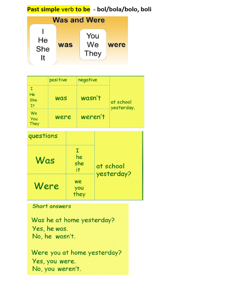 Past Simple Verb To Be - Was - Were | PDF